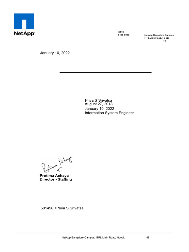 NetApp India Private Limited 501498 Exp Rel Letter | PDF | Business ...
