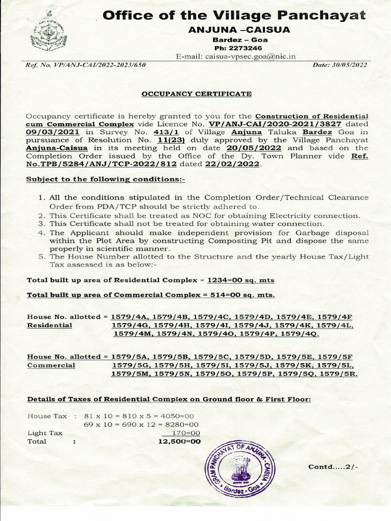 Occupancy Certificate | PDF