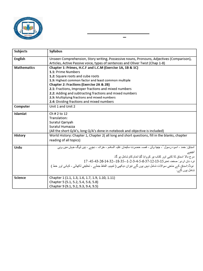 First Term Syllabus 6 | PDF