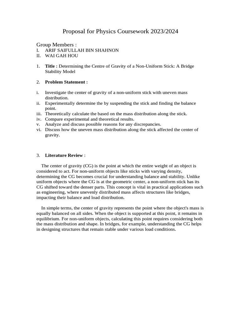 Proposal For Physics Coursework 2024 4.0 | PDF | Center Of Mass | Mass