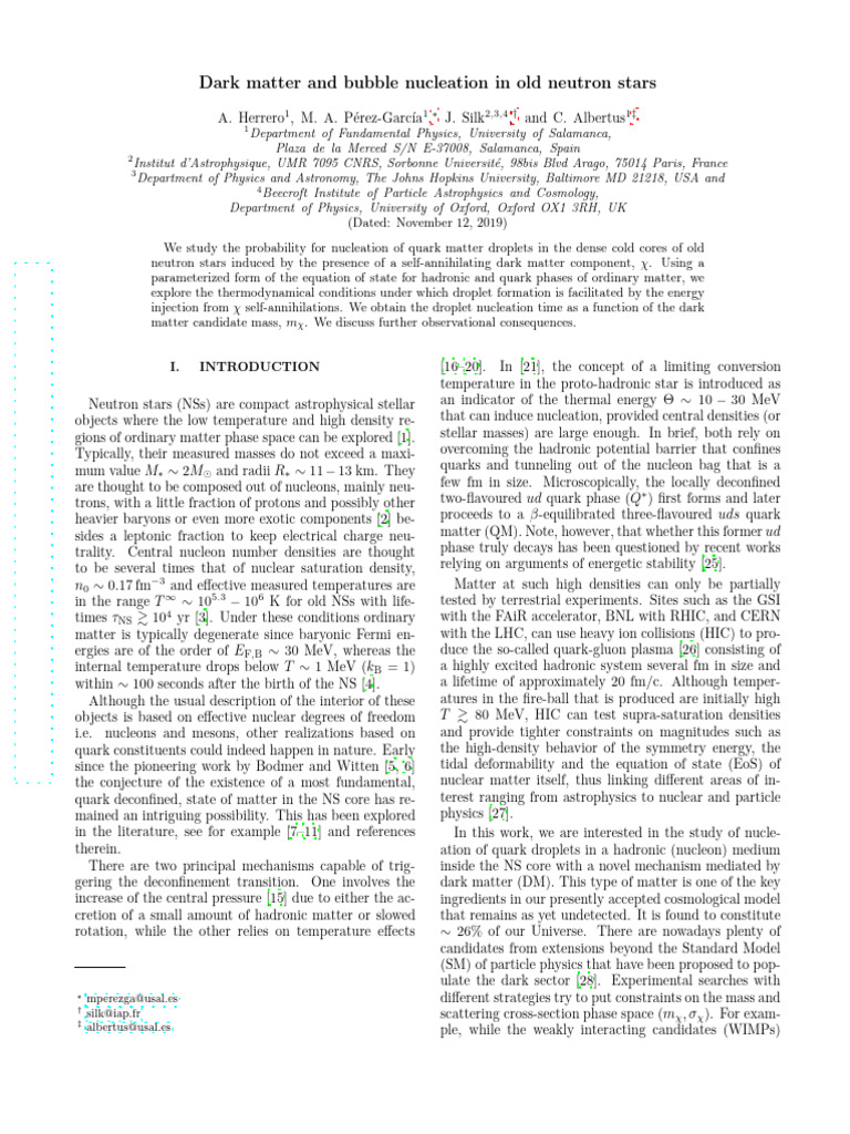 Dark matter and bubble nucleation in old neutron stars: M M R ud Q β ...