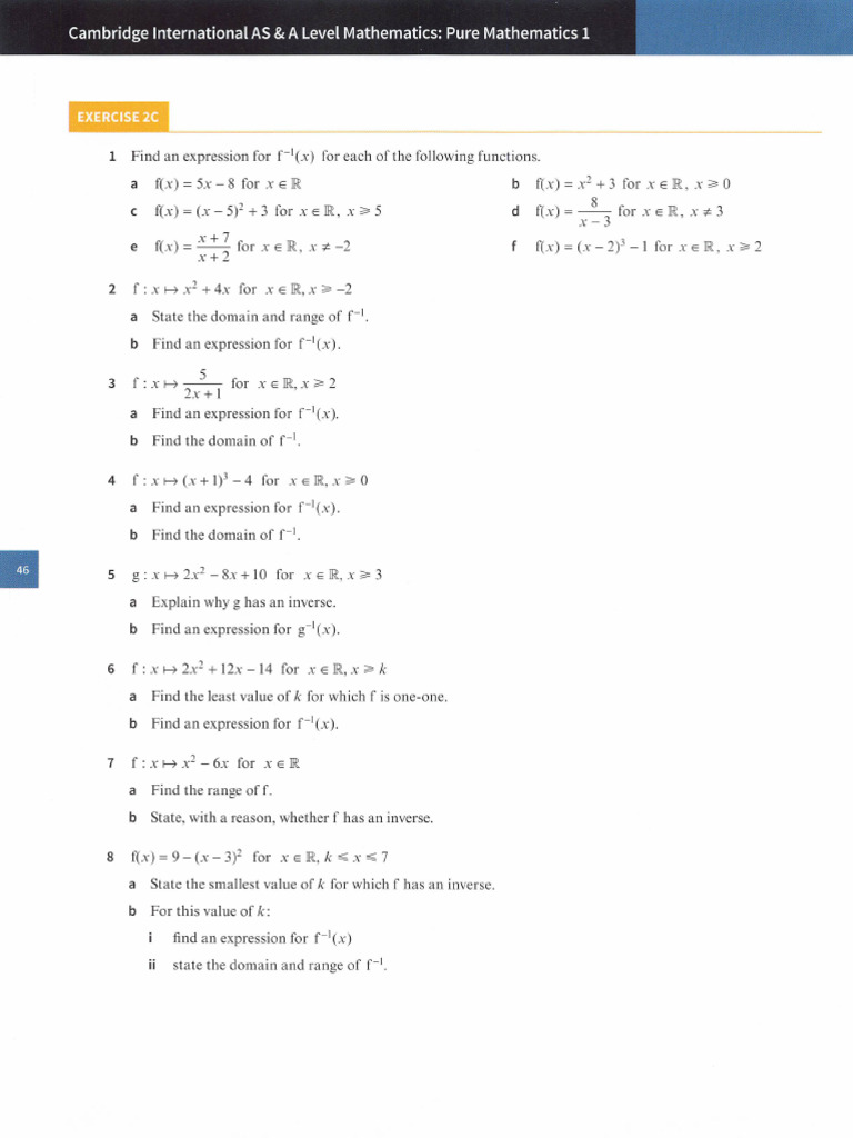 Exercise 2C - Inverse Functions | PDF