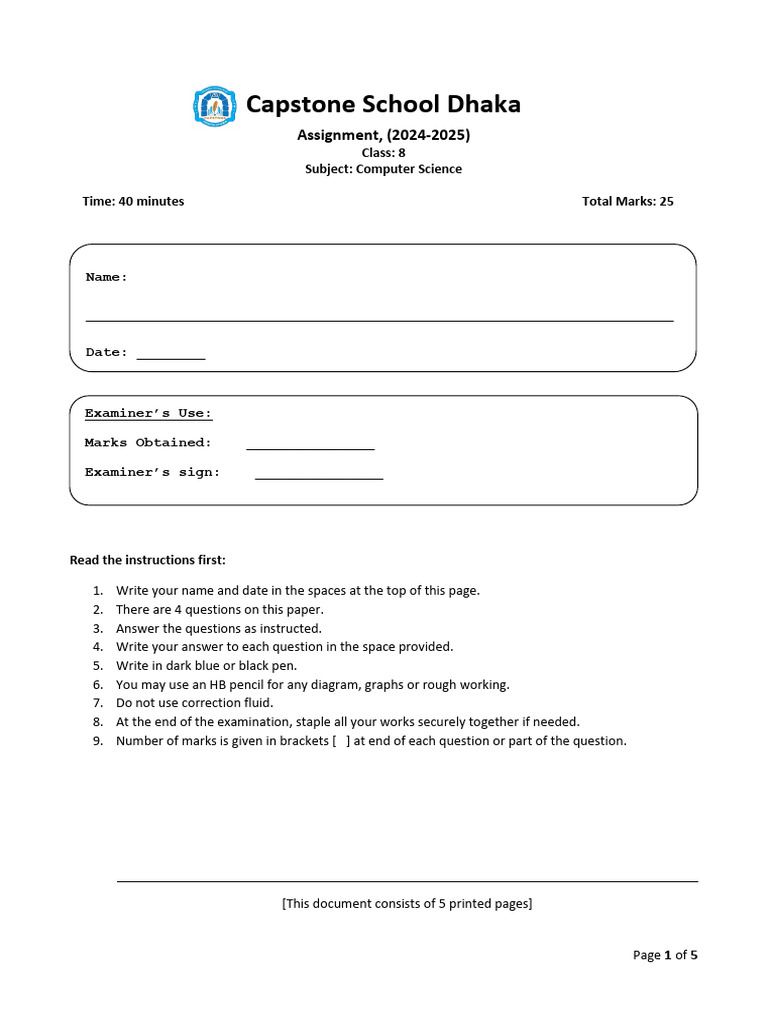 Class 8 Computer Science Assignment | PDF | Computer Science | Computer ...
