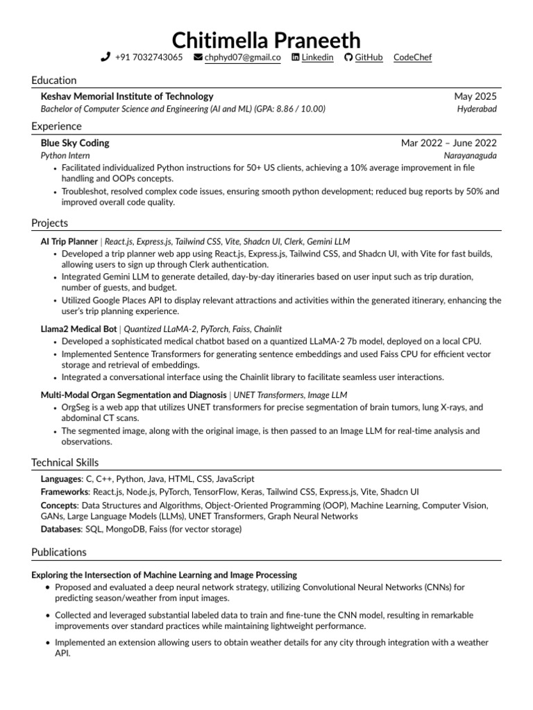 praneeth_new_resume | PDF | Machine Learning | Artificial Neural Network