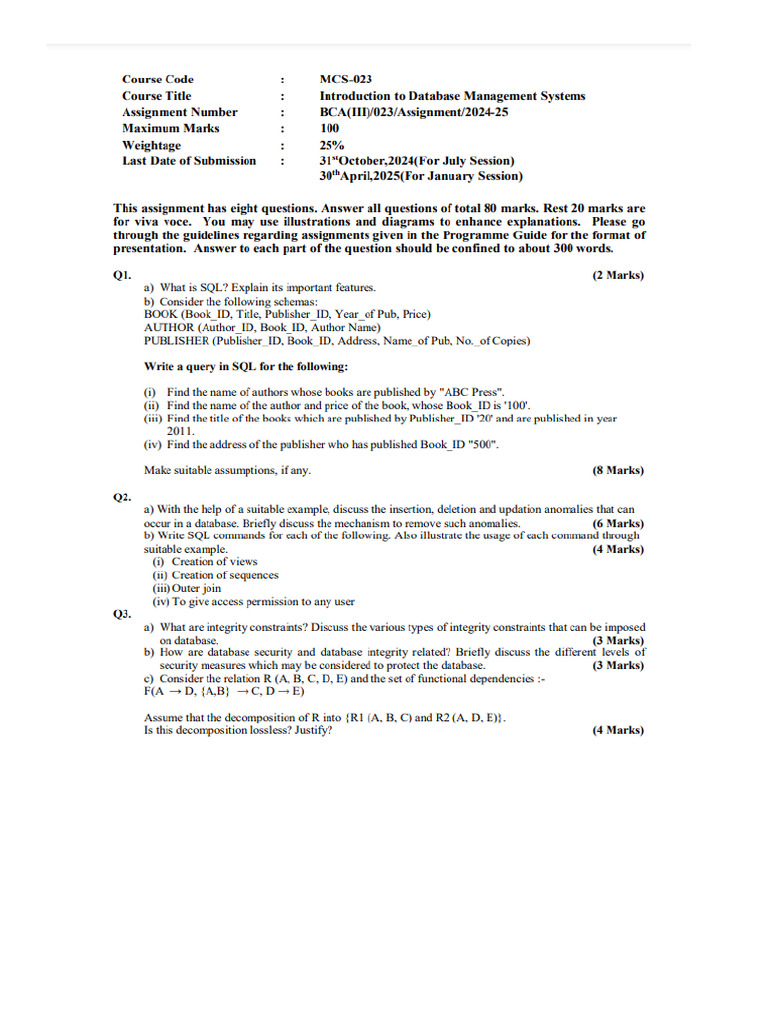 MCS-023Introduction to Database Management Systems | PDF | Databases ... MCS-023Introduction to Database Management Systems | PDF | Databases ...