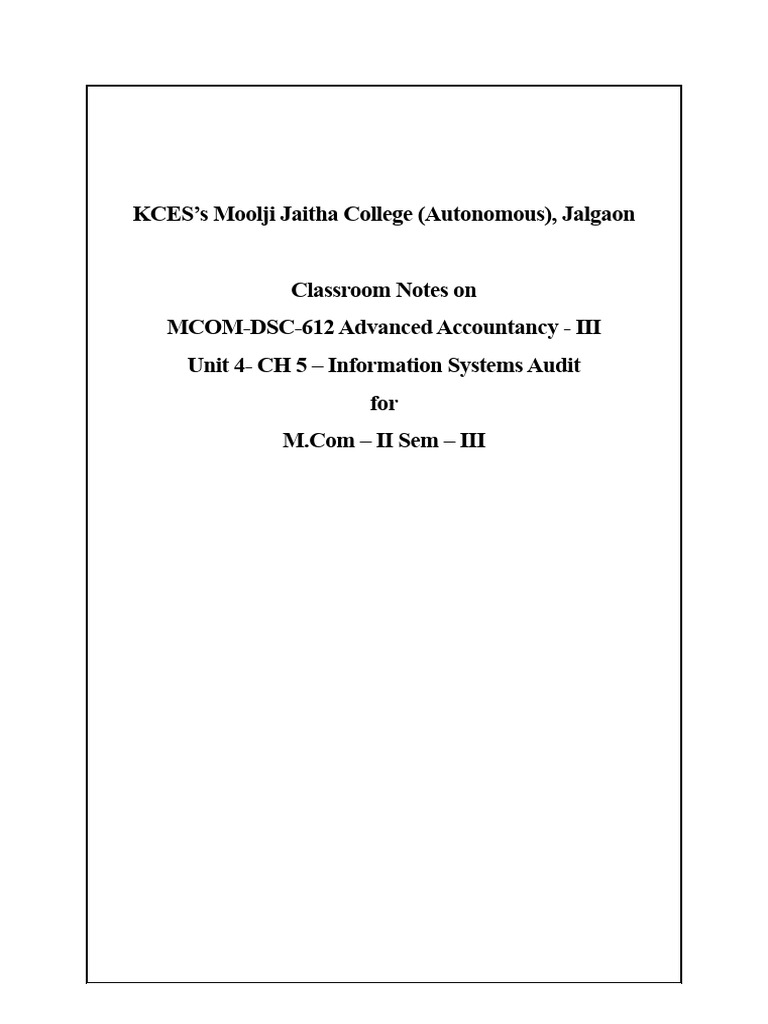 UNIT 4 CH 5 Information Systems Audit | PDF | Audit | Computer Security