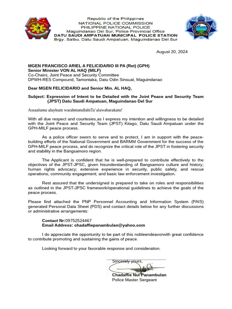 PMSG PANAMBULAN Letter of Intent For Detail at JPST | PDF | Social Science