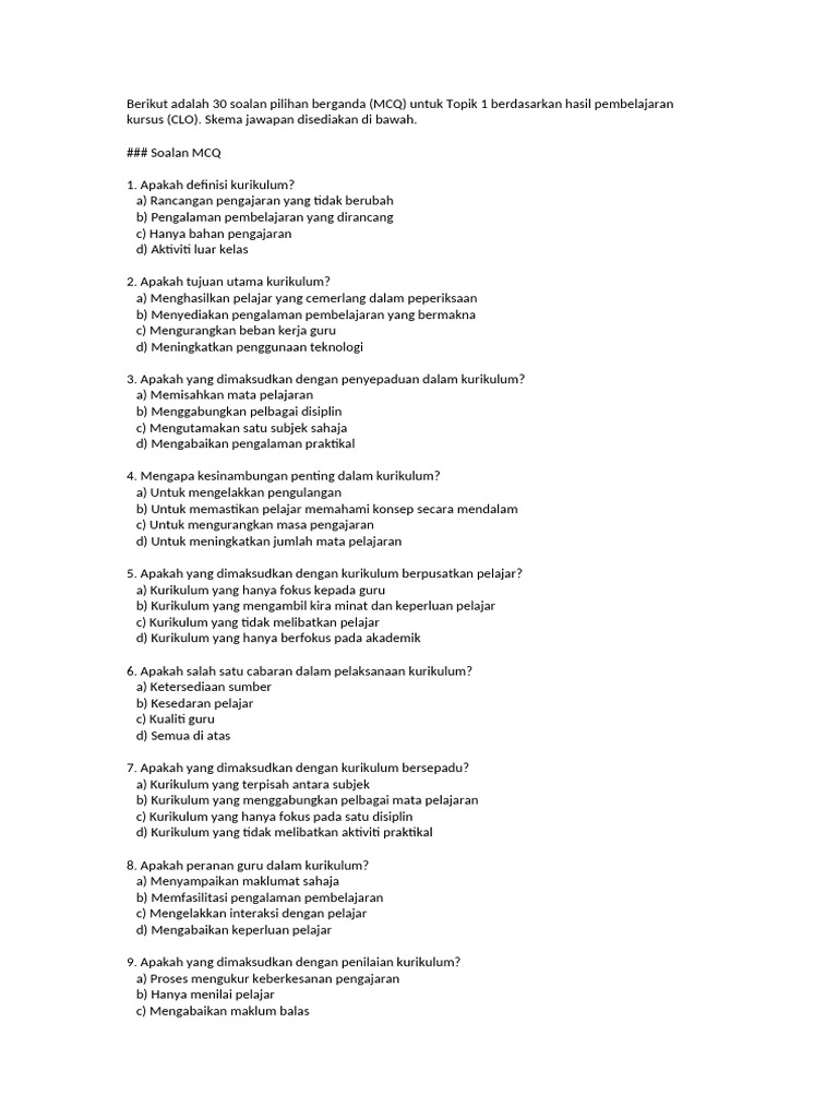 Latih Tubi Soalan MCQ CD W Ans by Aj | PDF | Karier & Perkembangan