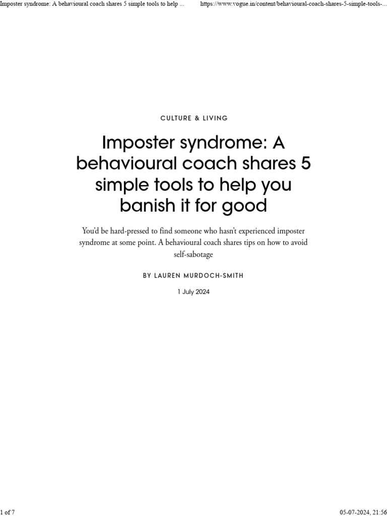 5 Tools to Overcome Imposter Syndrome | PDF | Career & Growth | Self-Improvement