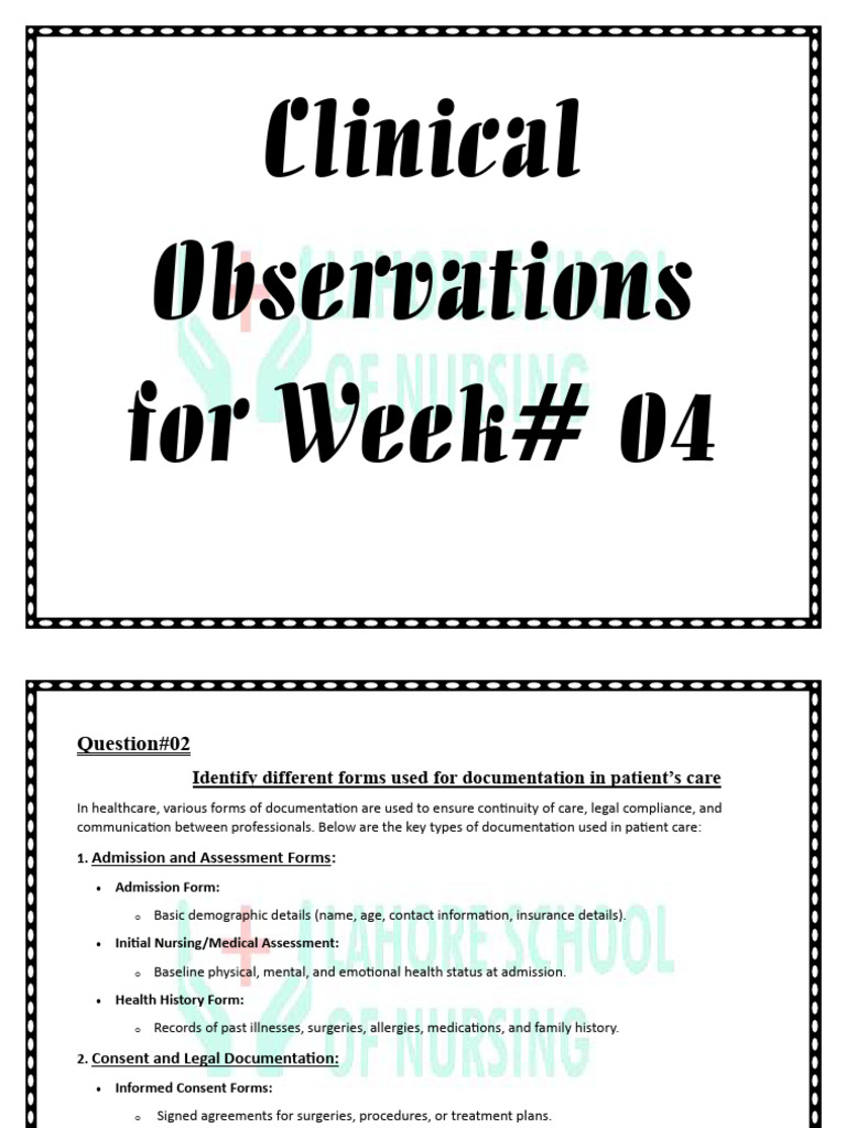 Clinical Observations For Week | PDF | Patient | Nursing