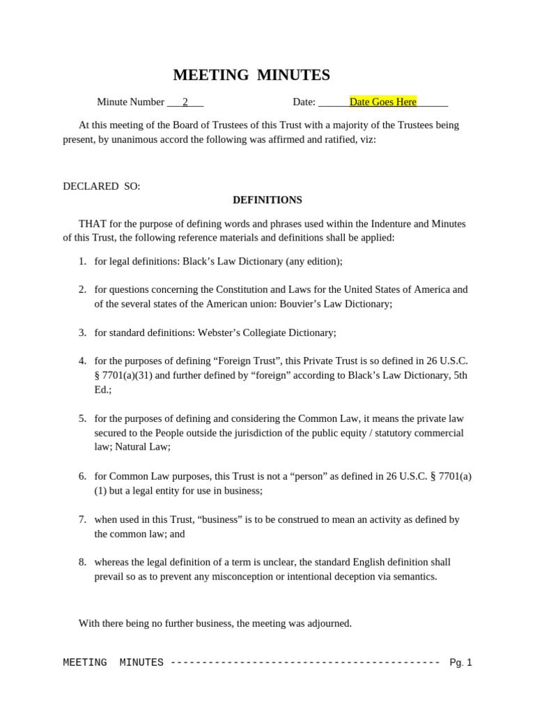 MINUTES-DEFINITIONStemplate | PDF | Common Law | Trustee