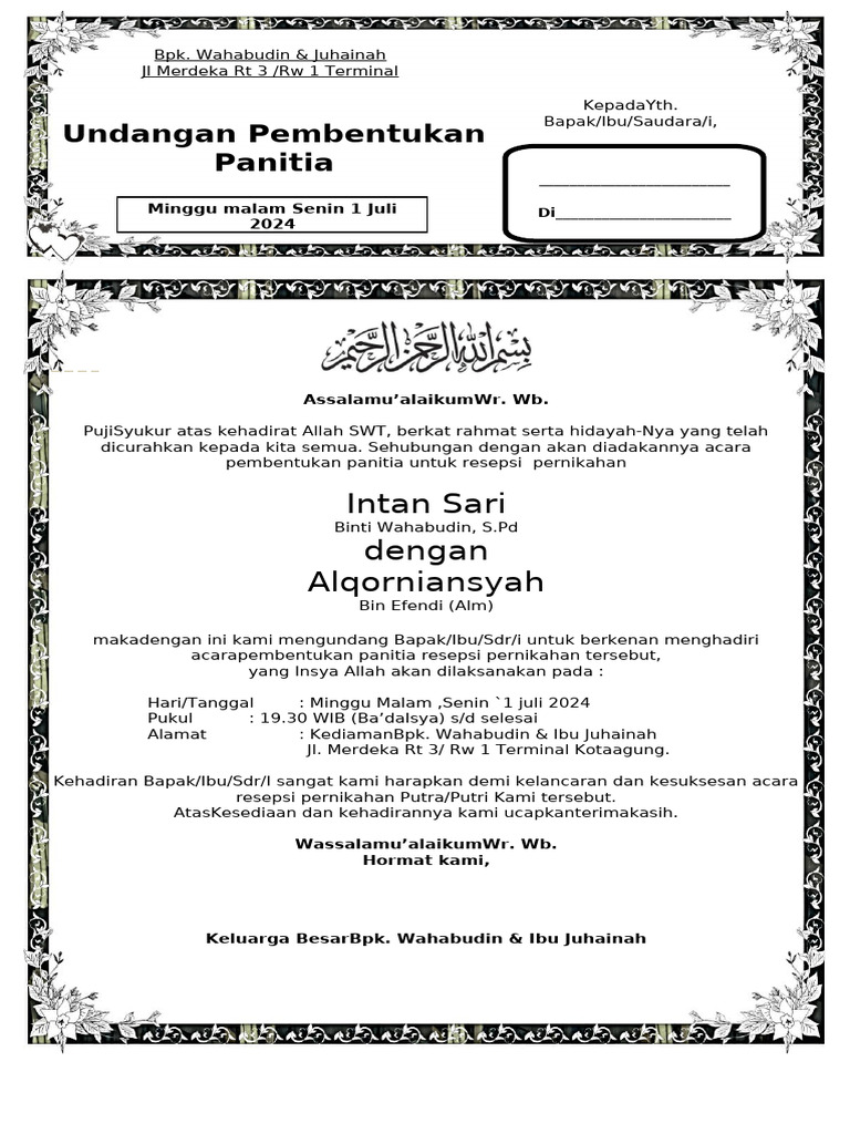 Undangan Pembentukan Panitia Pernikahan | PDF