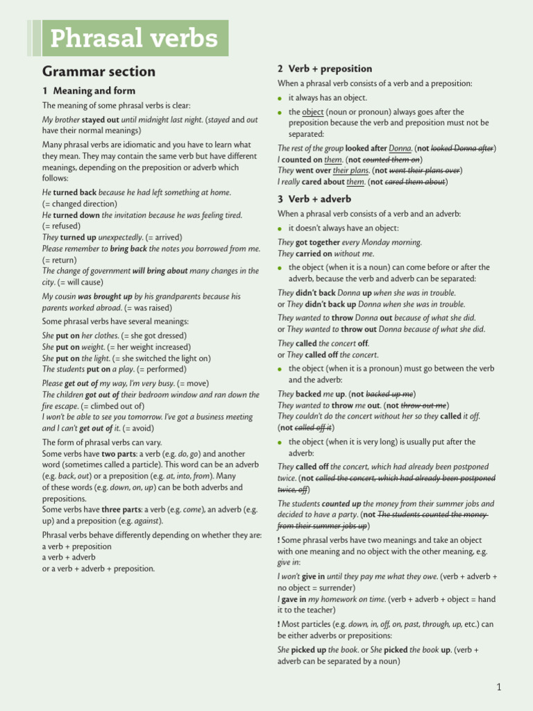 Understanding Phrasal Verbs | PDF | Verb | Preposition And Postposition