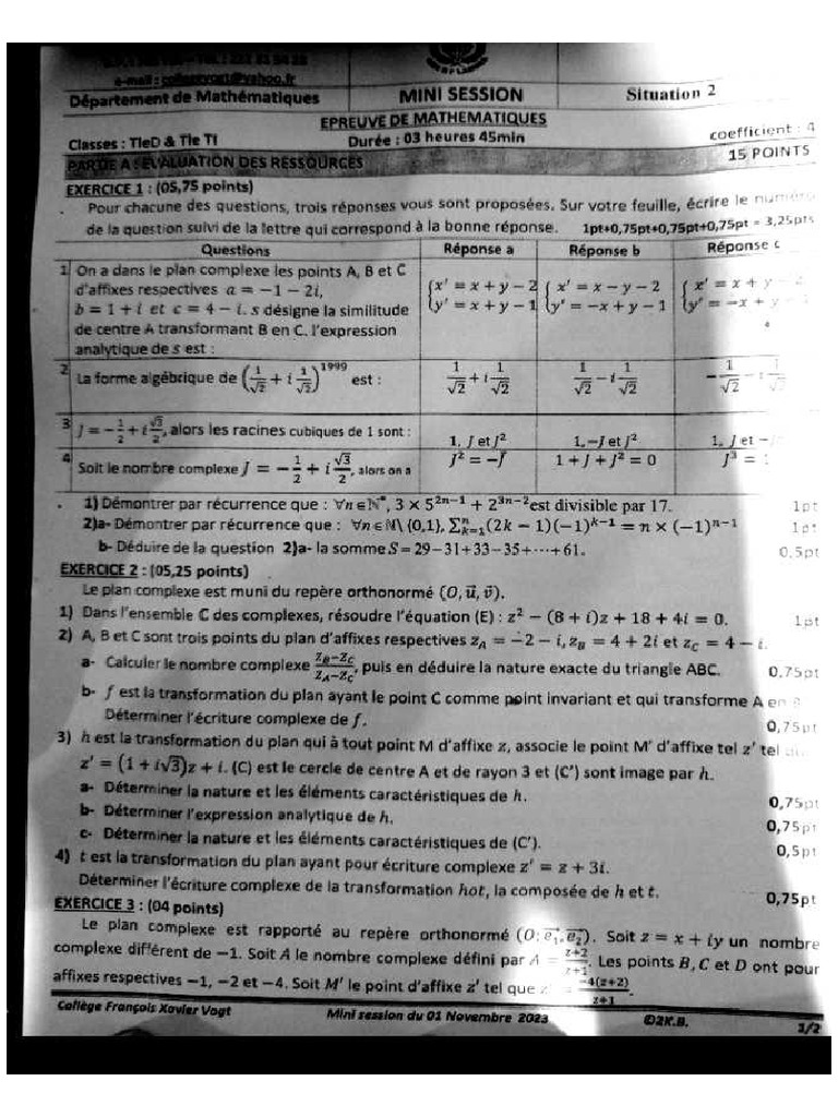 Collège Vogt Mini Session2 MATH TleD | PDF