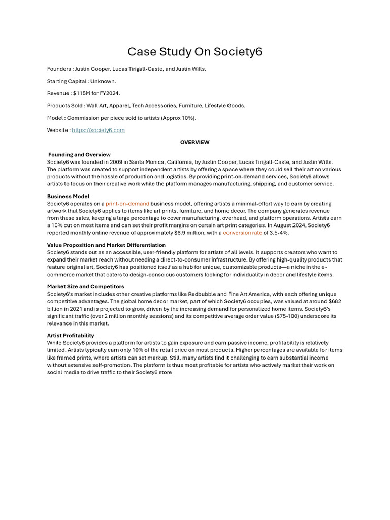 Case Study On Society6 | PDF | Prices | Pay Pal