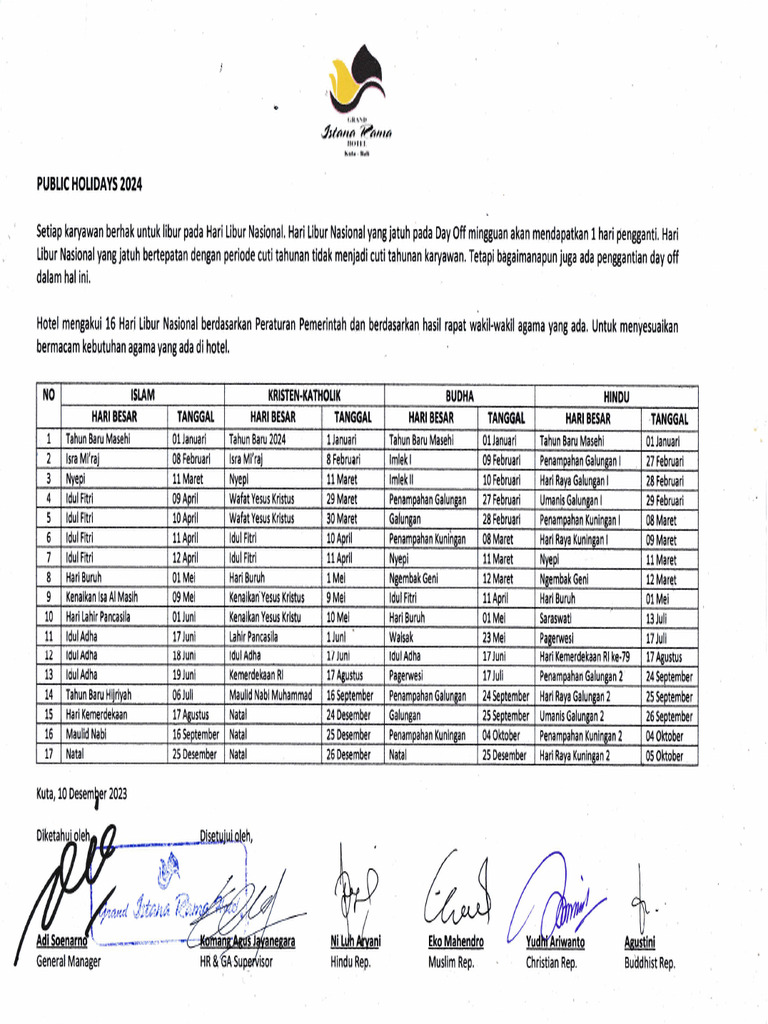 Public Holiday (PH) Tahun 2024 | PDF