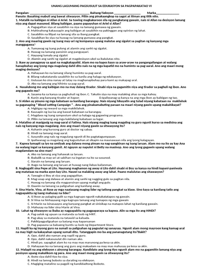 1ST Summative Test Esp | PDF