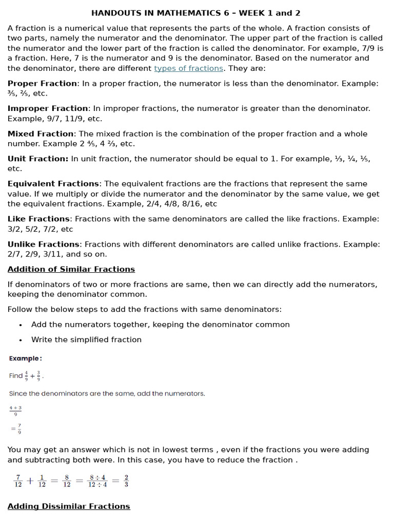 Handouts in Mathematics 6 | PDF | Division (Mathematics) | Mathematical ...