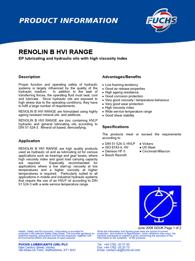 RENOLIN B HVI RANGE | PDF | Viscosity | Mechanical Engineering