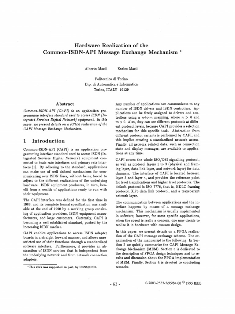 Hardware Realization of The Common-IsDN-API Message Exchange Mechanism ...