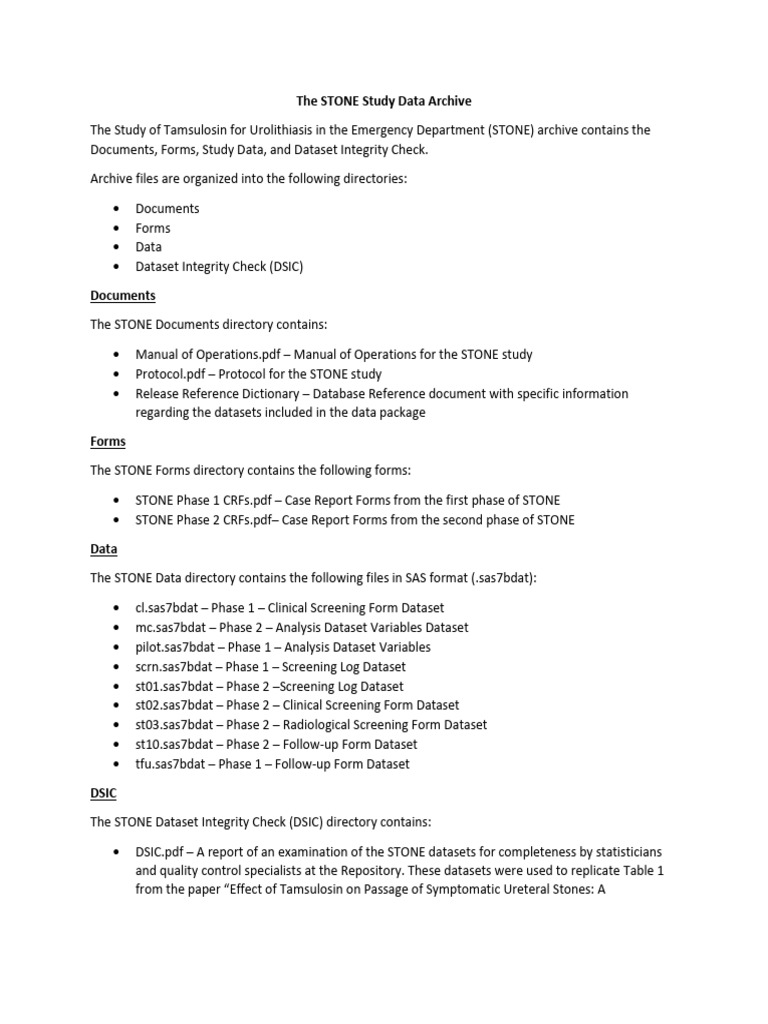 STONE Study Data Archive Overview | PDF