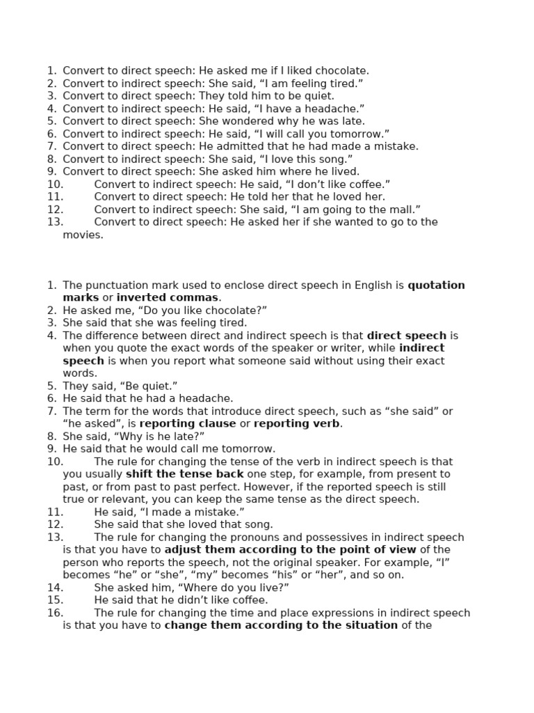 Convert To Direct Speech | PDF | Linguistic Morphology | Language Mechanics