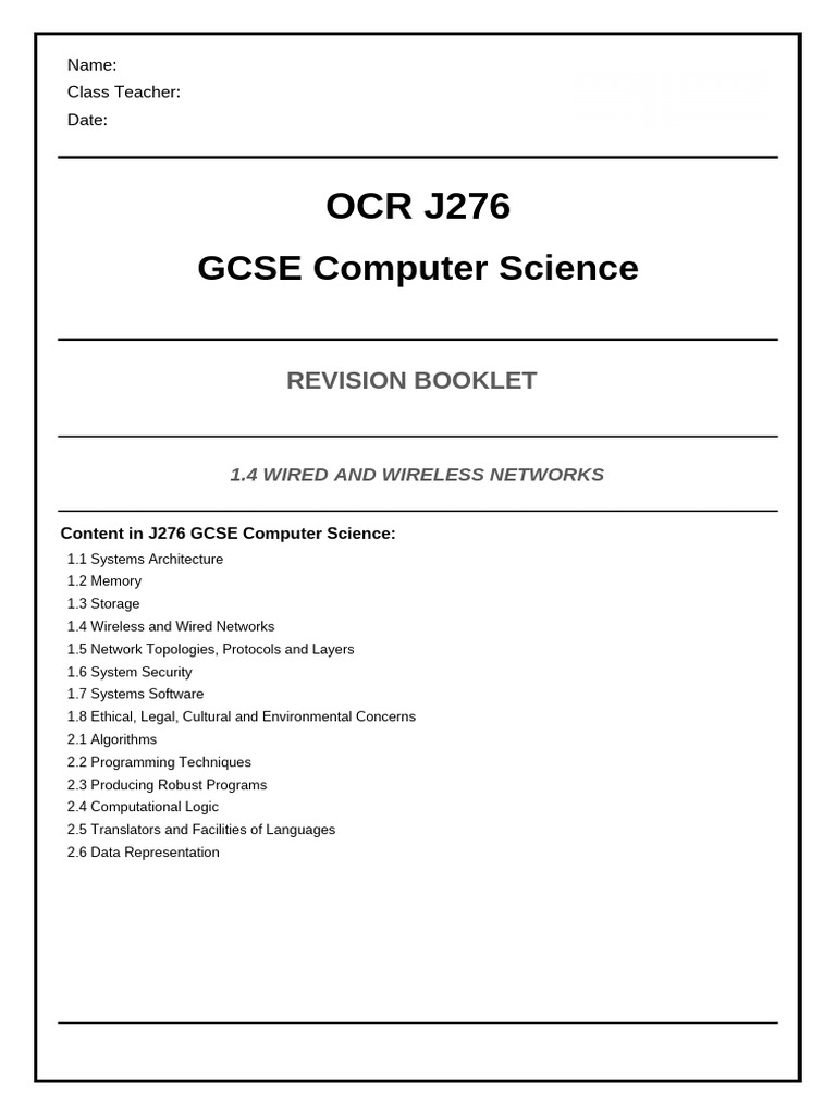 J276 1.4 Revision Booklet | PDF | Computer Network | Network Interface ...