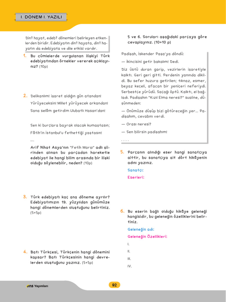 Ens 10 Tde 1.dönem 1.yazili | PDF