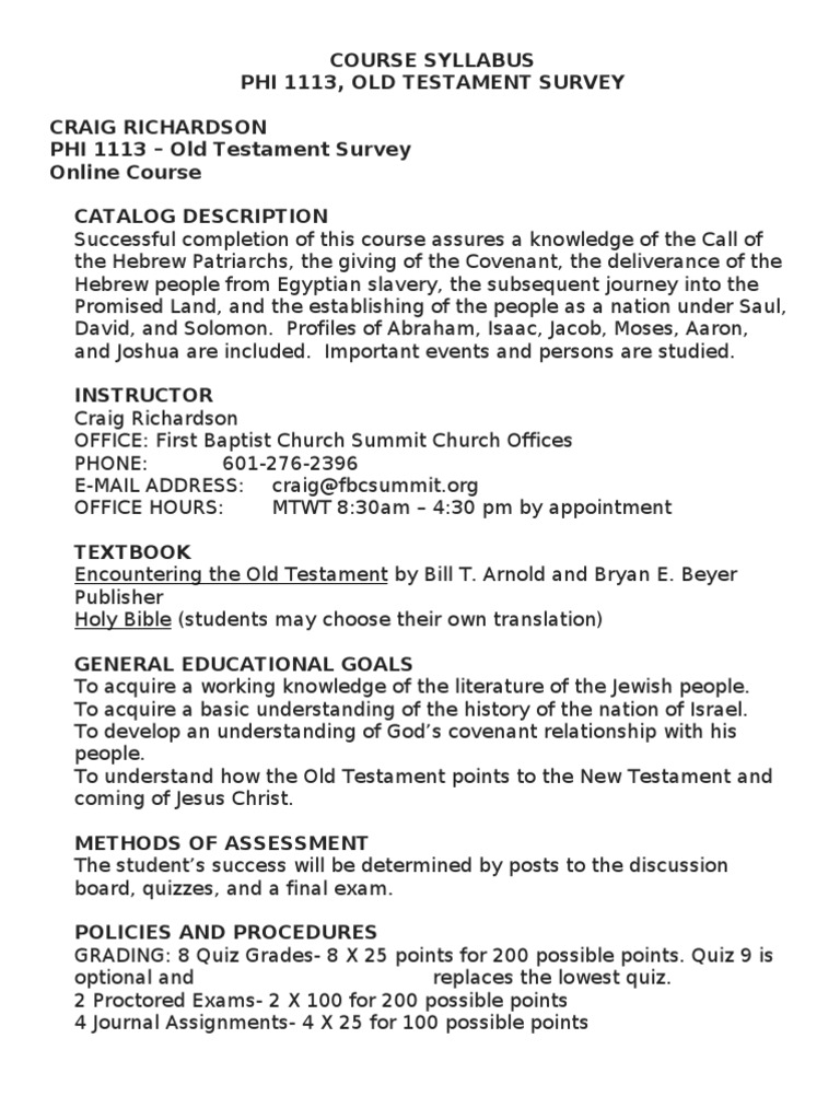 Course Syllabus-Old Testament | PDF | Old Testament | Covenant (Biblical)