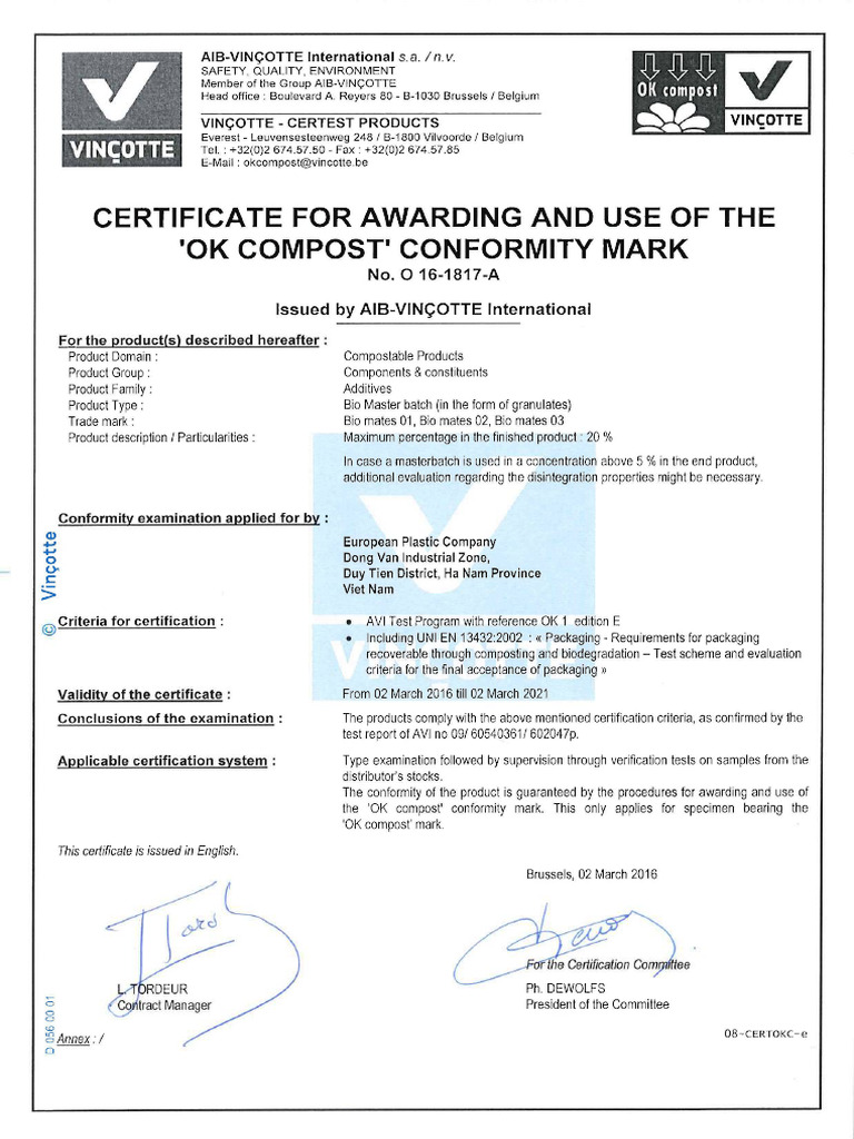 Ok Compost Certificate | PDF