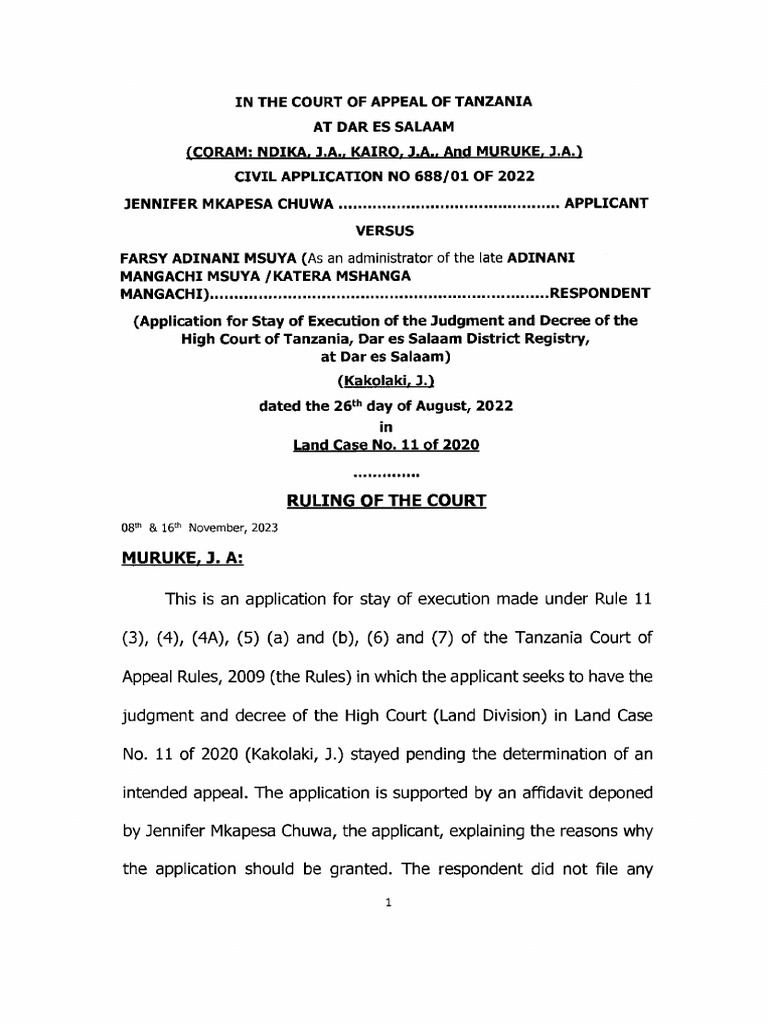 Stay of Execution in Land Case 688/01 | PDF | Lawsuit | Justice