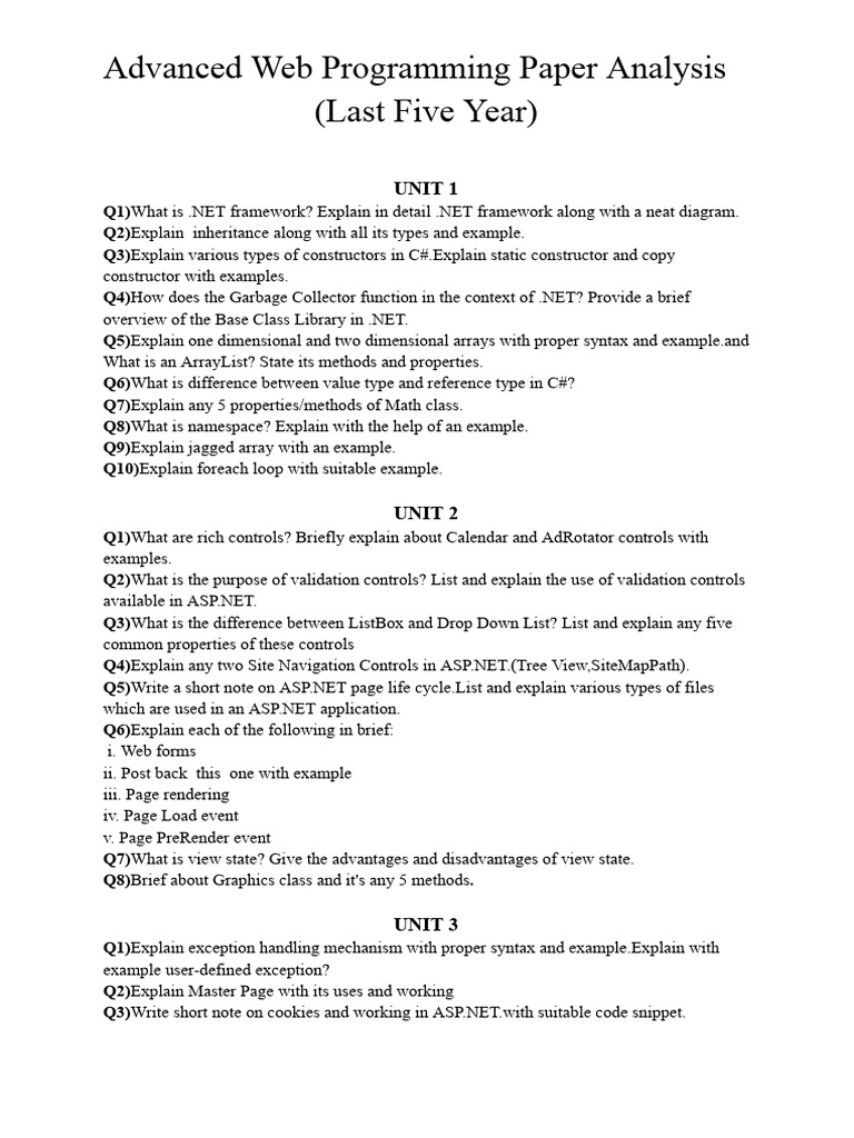 Advanced Web Programming Paper Analysis (Last Five Year) | PDF | C Sharp (Programming Language ...