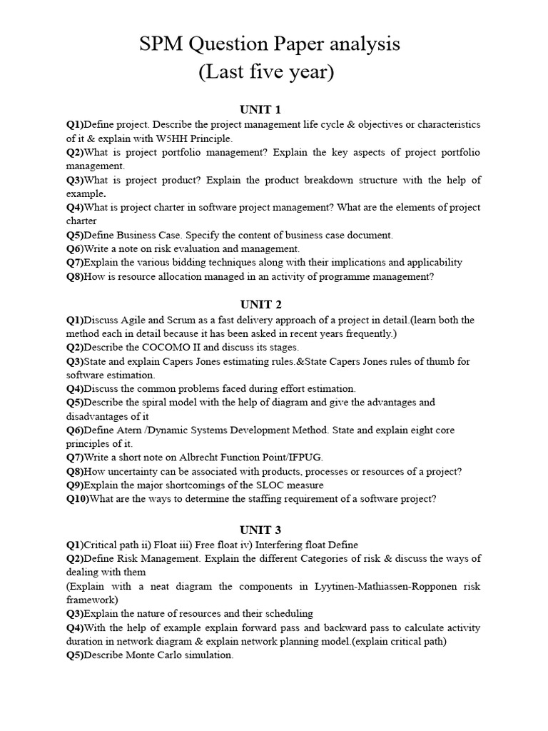 SPM Question Paper Analysis (Last Five Year) | PDF | Project Management ...