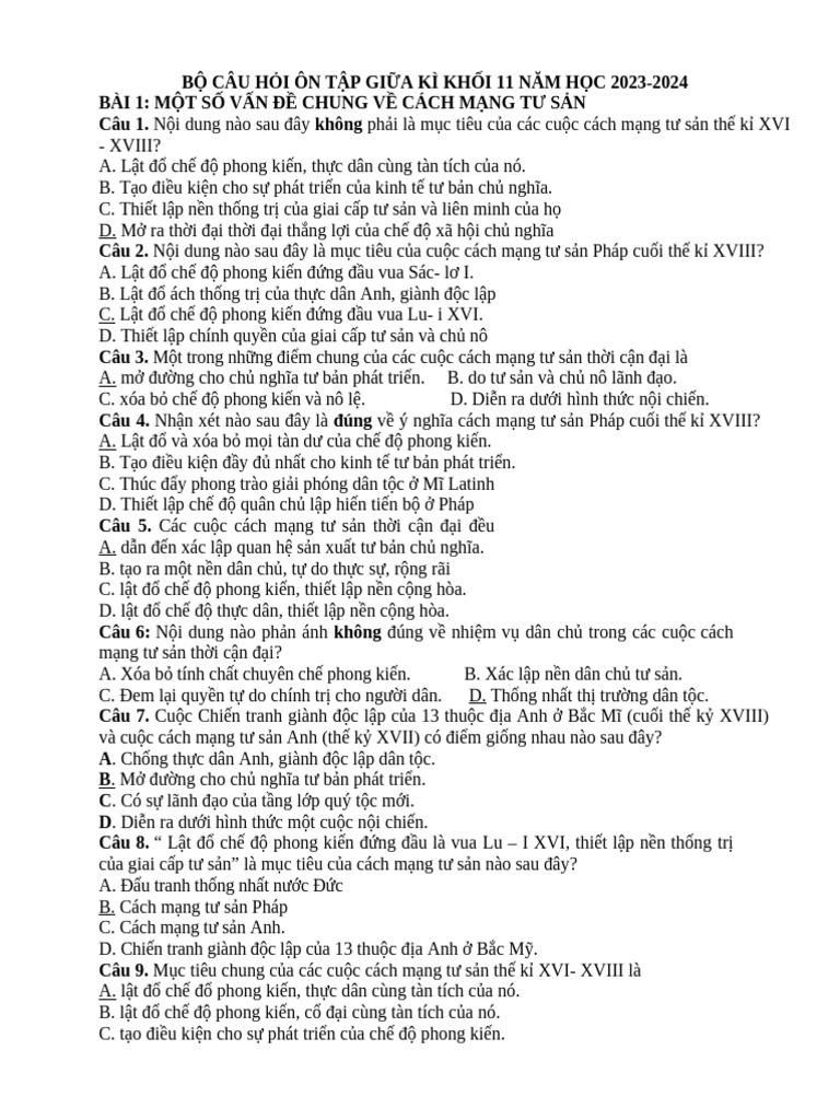 Nội dung ôn tập 11 -HKI | PDF