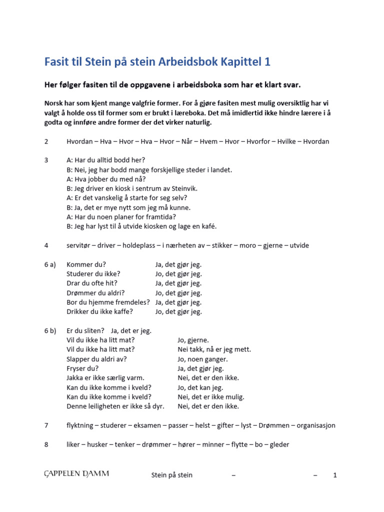 Fasit Til Stein P Stein Arbeidsbok Kap 1 PDF | PDF
