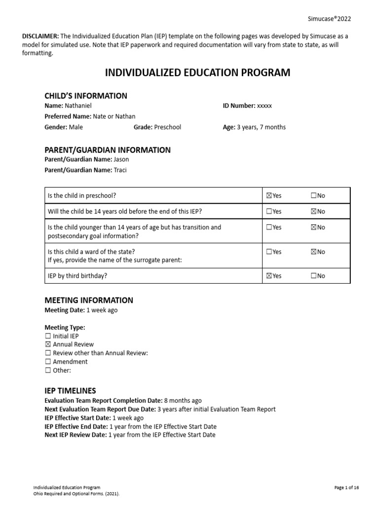 ECOE Ejemplo Caso Clínico Programa | PDF | Individualized Education Program