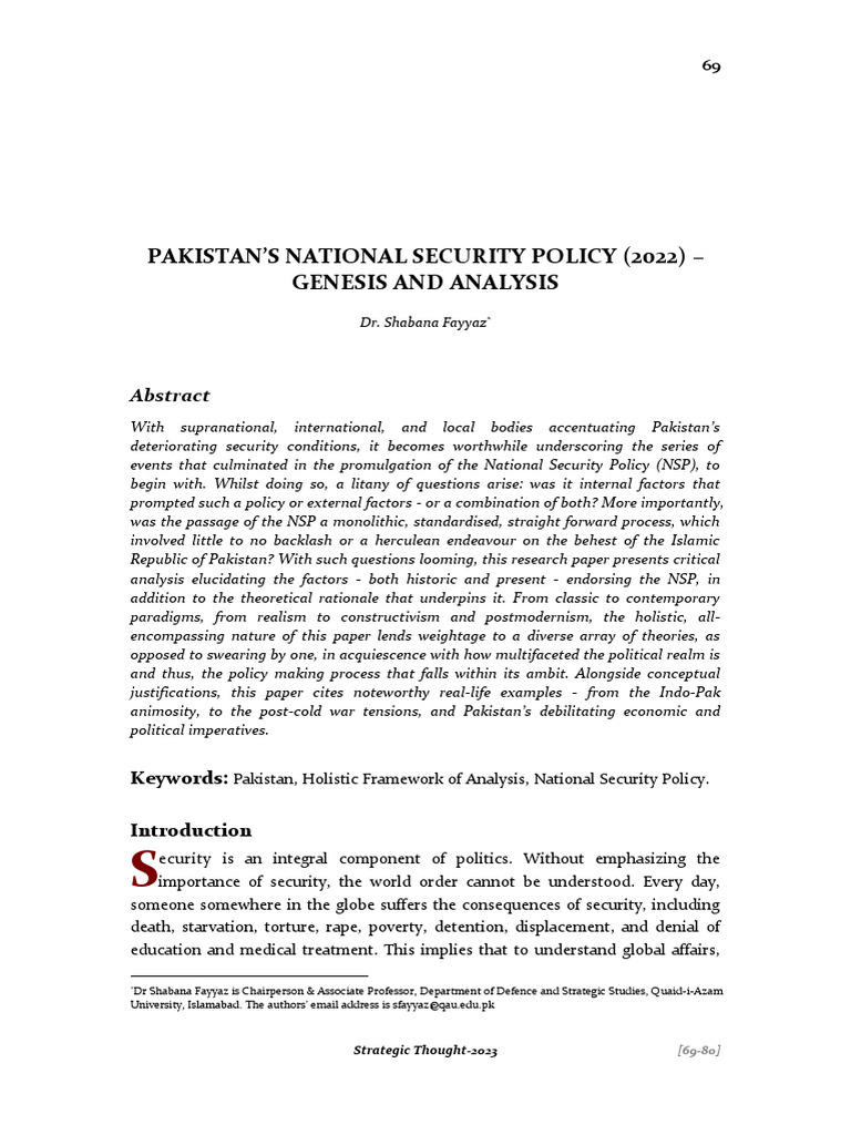 05 Pakistan National Security Policy Dr. Shabana Fayyaz | PDF ...