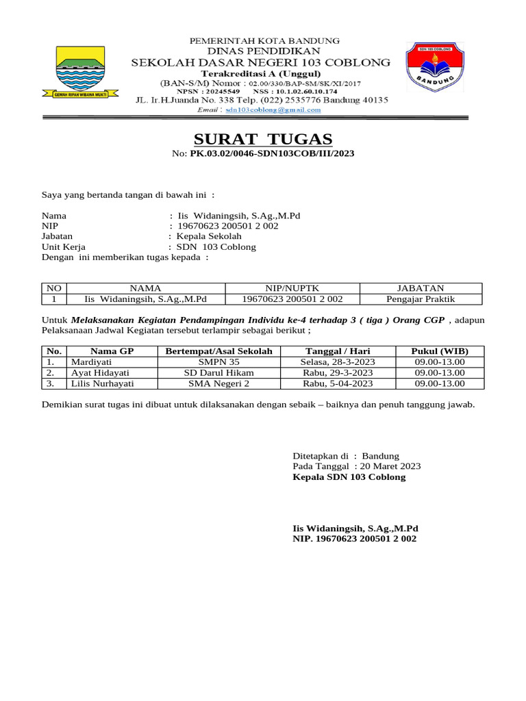 Surat Tugas Pendampingan CGP 2023 | PDF