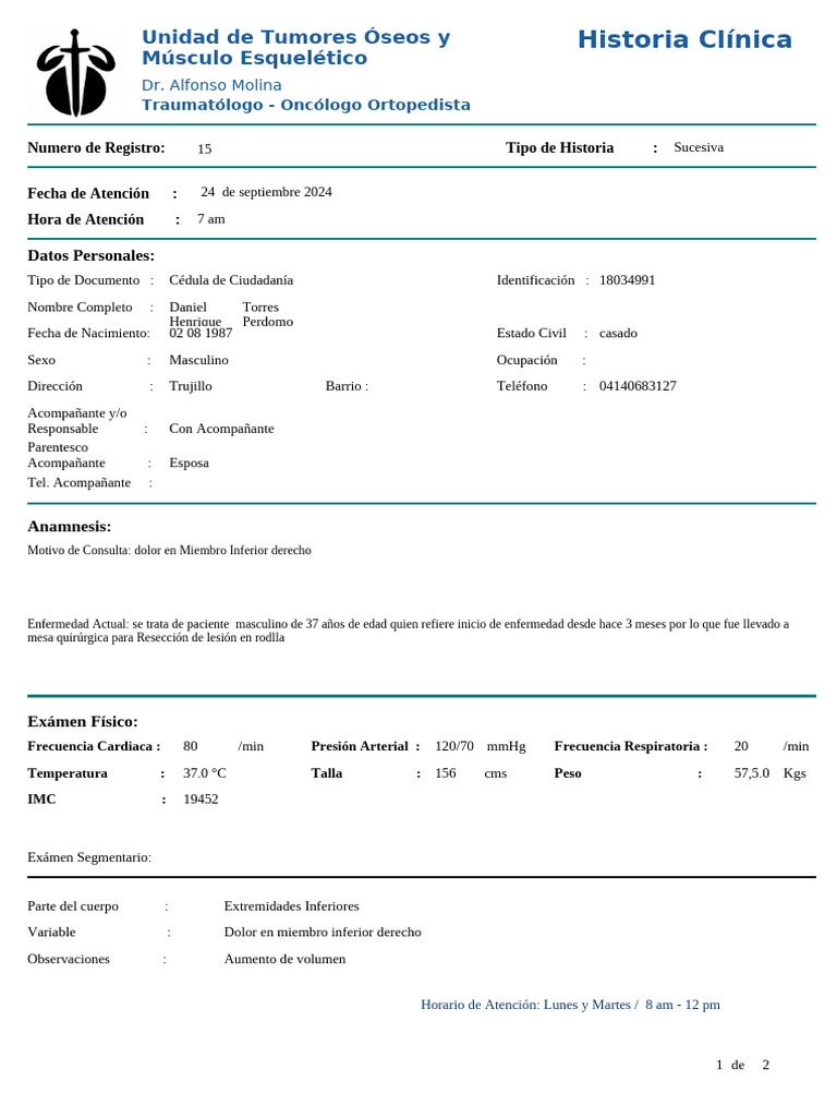 Daniel Henríquez | PDF | Rodilla | Medicina CLINICA