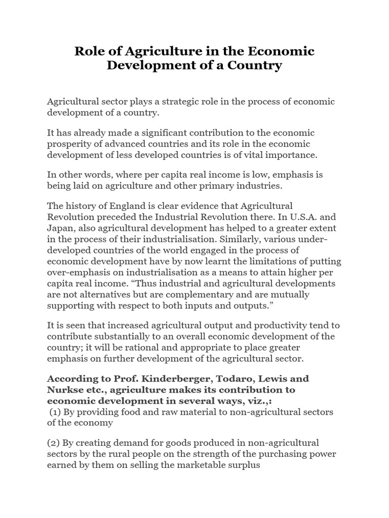 Role of Agriculture in Economic Development | PDF | Agriculture ...