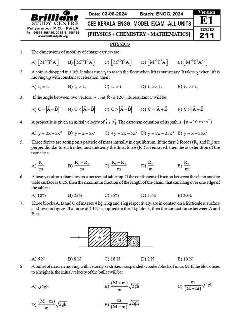Physics Exam Questions for Engineering Students | PDF | Amplitude | Liquids