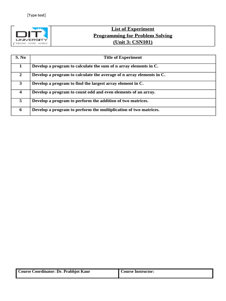 CSN101 Lab Objectives Unit-03 | PDF