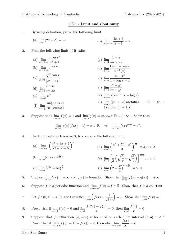 TD3 - Limit and Continuity | PDF | Complex Analysis | Mathematical Relations