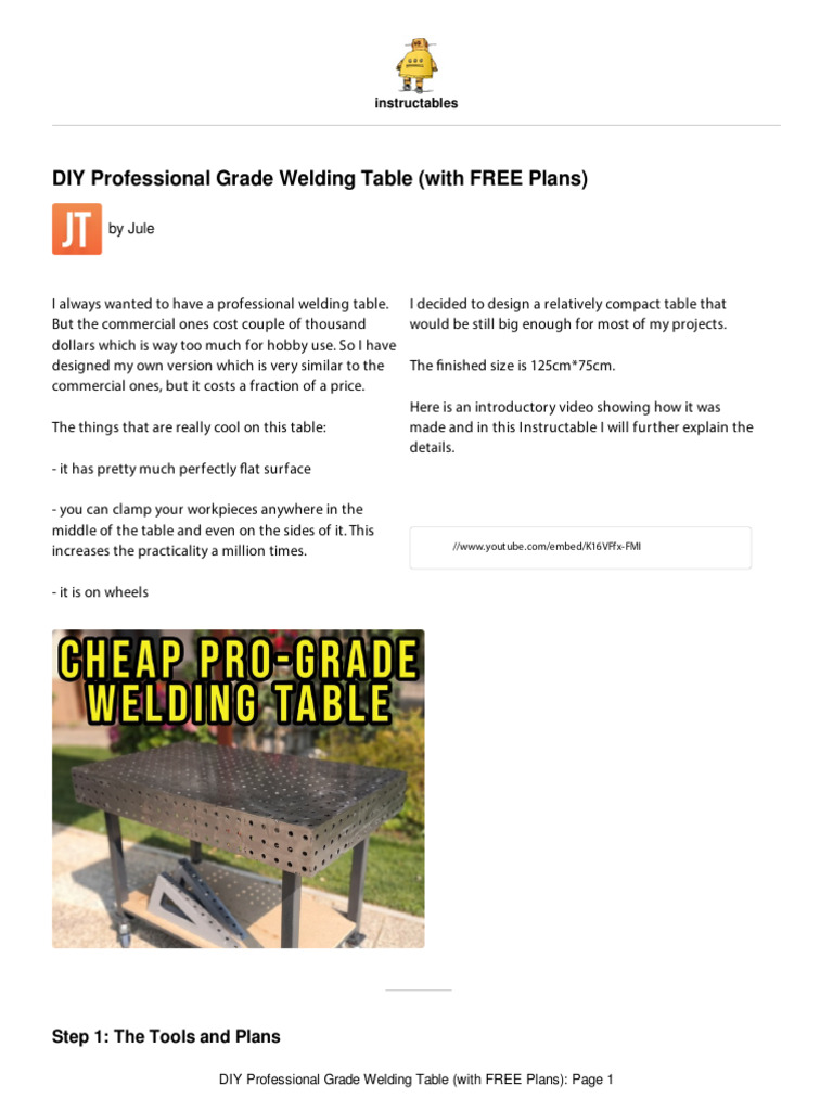 DIY Professional Grade Welding Table With FREE Pla | PDF | Welding ...