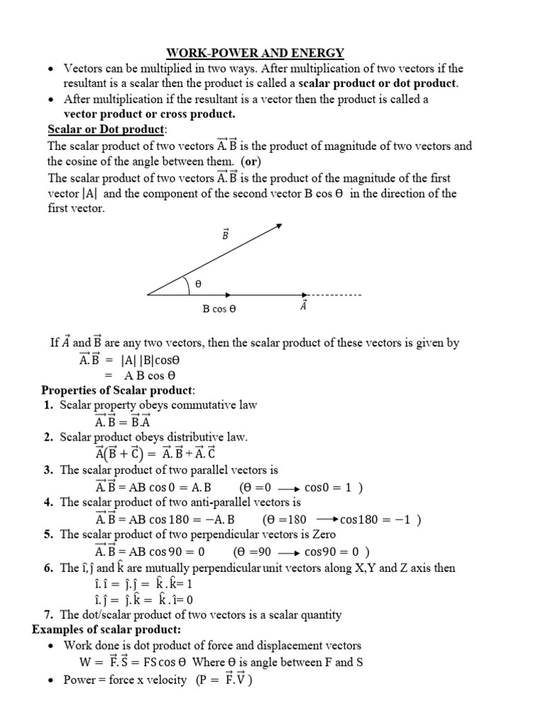 06 Work Power Energy Notes Pdf Pdf Euclidean Vector Force