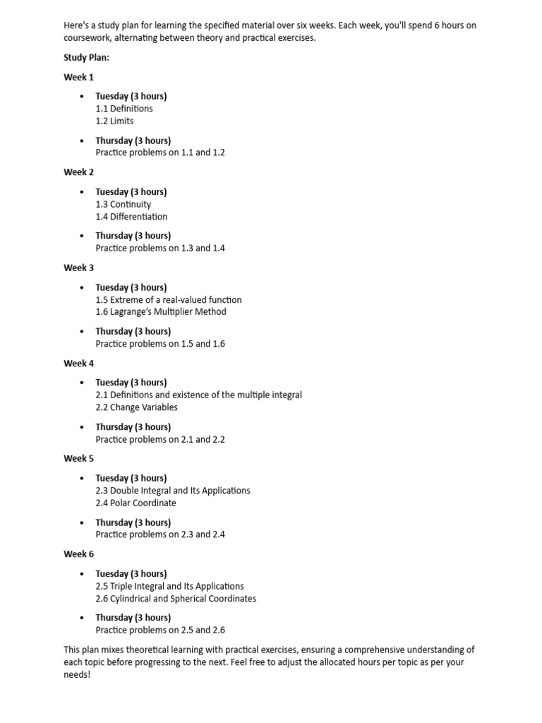Study Plan For CAL III Mid Term | PDF | Teaching Methods & Materials