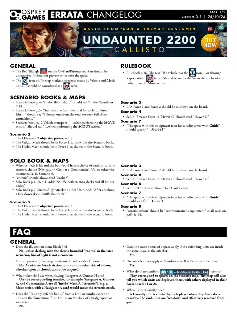 Undaunted 2200 Callisto Errata | PDF