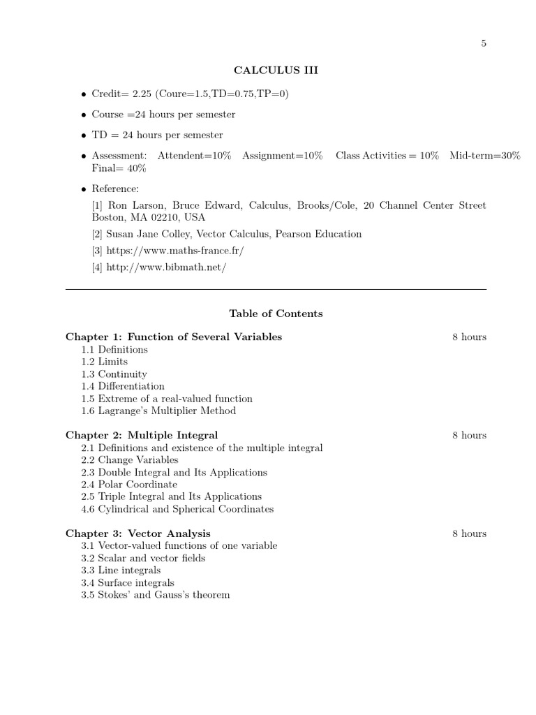 Course Syllabus Calculus 3 | PDF
