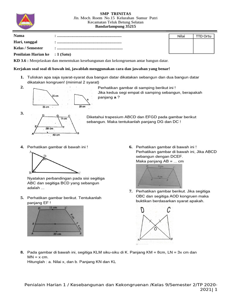 G9 - Soal PH Kesebangunan Dan Kongruen | PDF