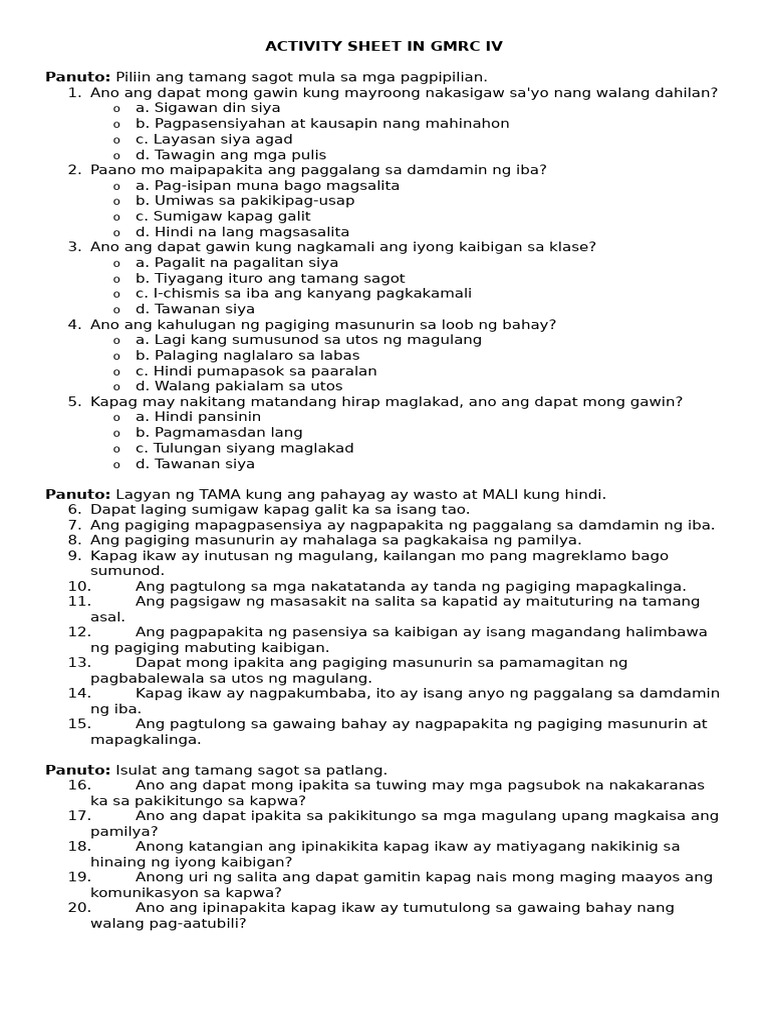 Activity Sheet in GMRC Iv | PDF